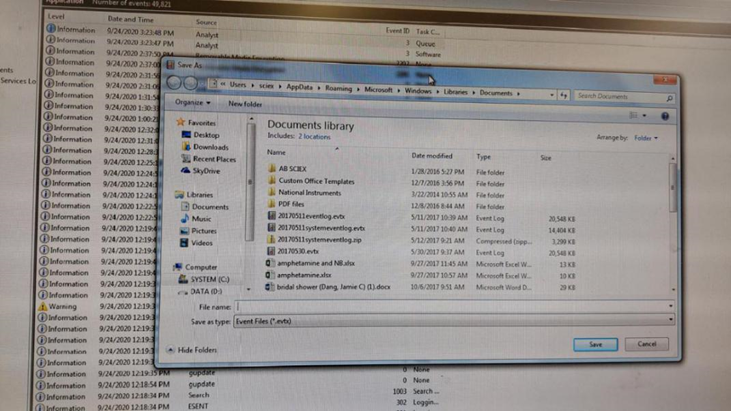 How to save Windows event logs in SCIEX Analyst software?